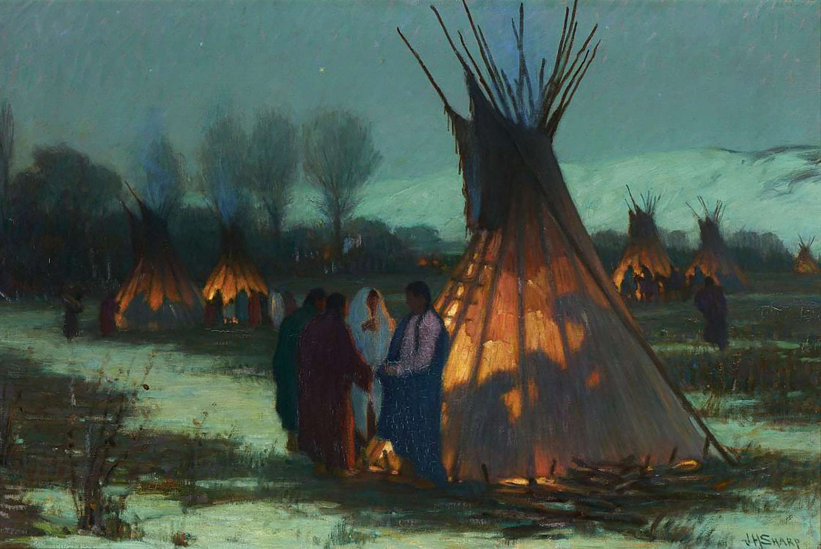 Crow Teepees at Night - Joseph H. Henry Sharp Catalogue - Buffalo Bill ...